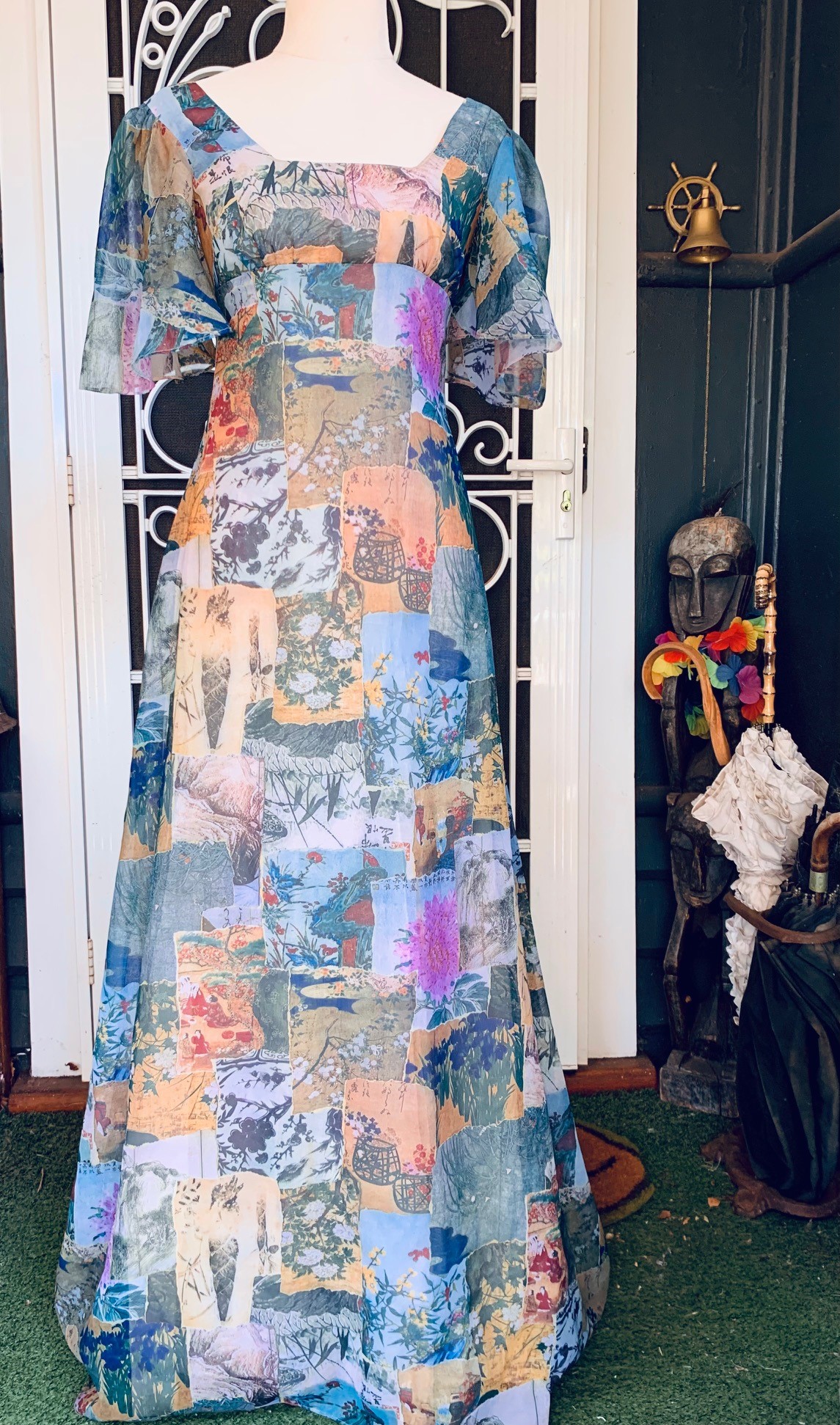 1970's Novelty Print Maxi Dress by Ricky Richards - TikiQueen